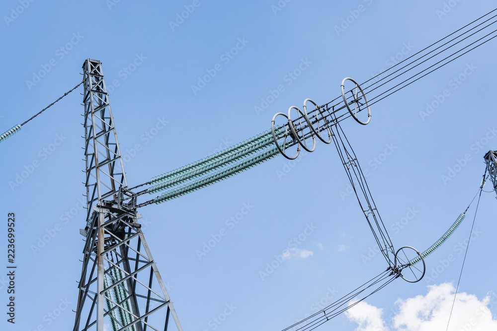 Elements of a high-voltage power line with a voltage of 750,000 volts ...