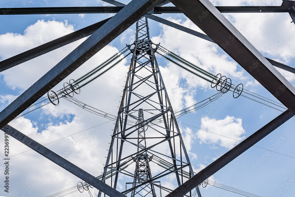 Elements of a high-voltage power line with a voltage of 750,000 volts ...