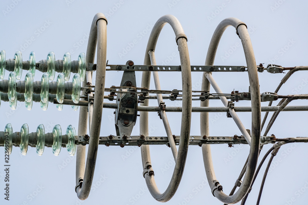 Elements of a high-voltage power line with a voltage of 750,000 volts ...