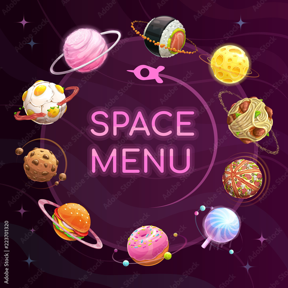 Space Menu Template Food Planets Poster Vector Background Stock space-menu-template-food-planets-poster-vector-background-stock