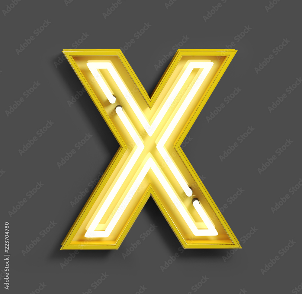 Bright Neon Font with fluorescent yellow tubes. Letter X. Night Show ...