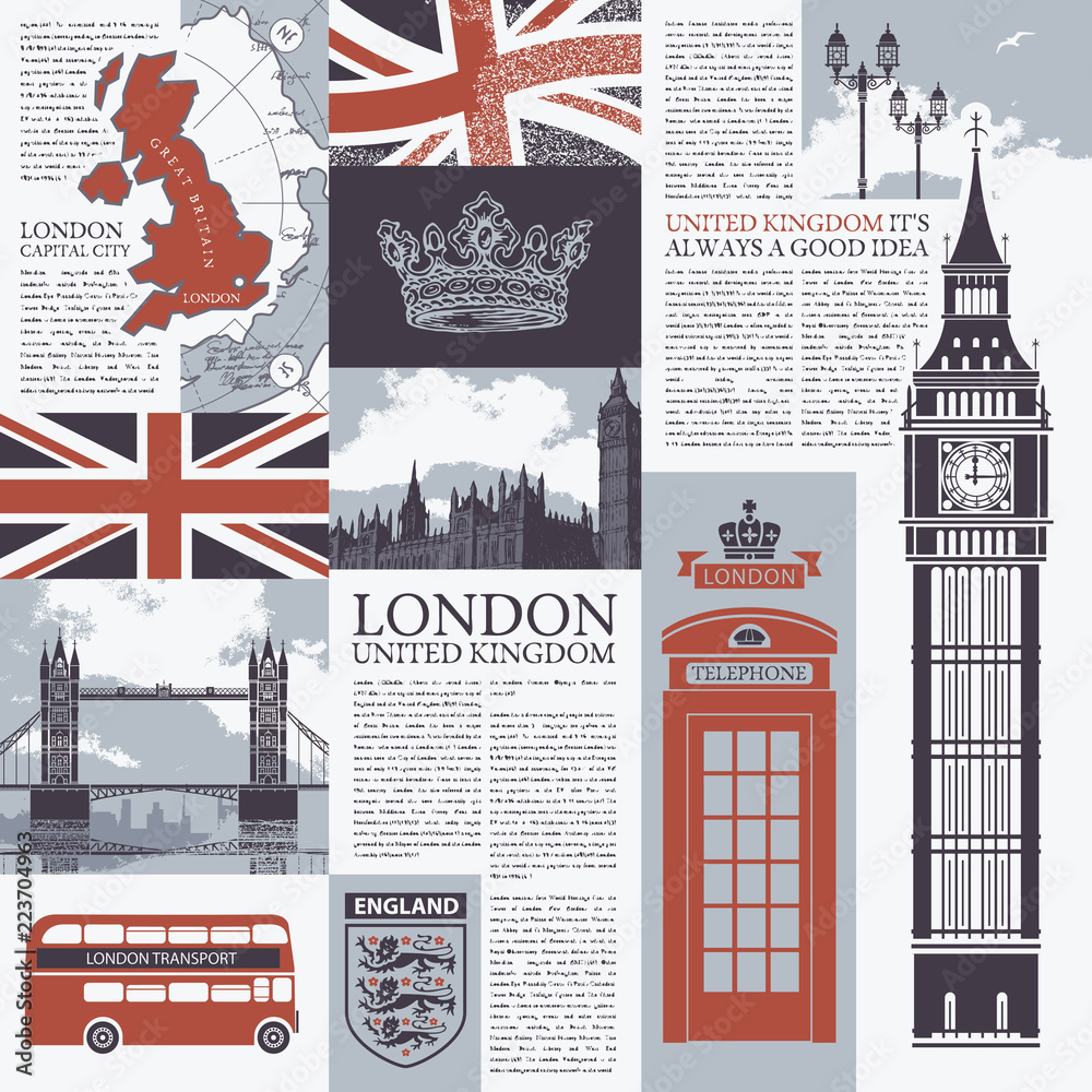 Vector seamless background on the theme of the UK and London with ...