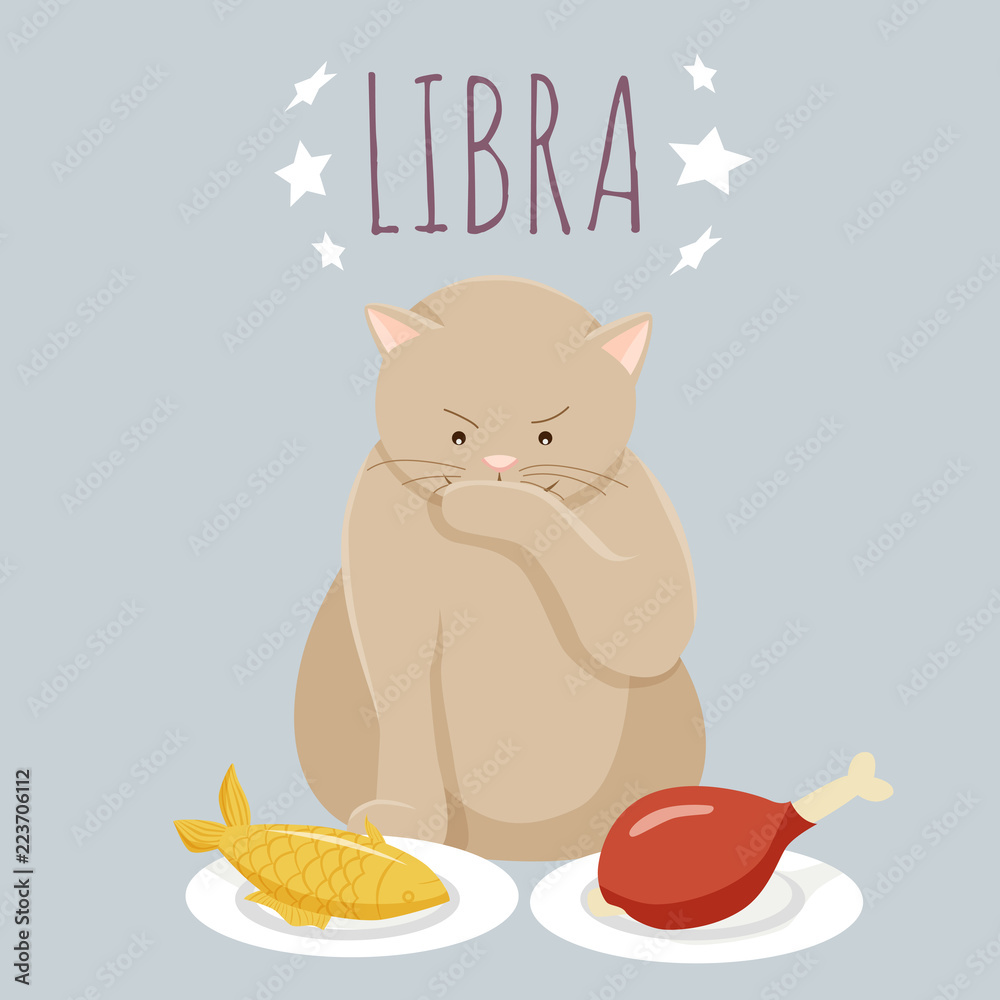 Libra zodiac sign; cartoon cat character stylized as libra zodiac ...