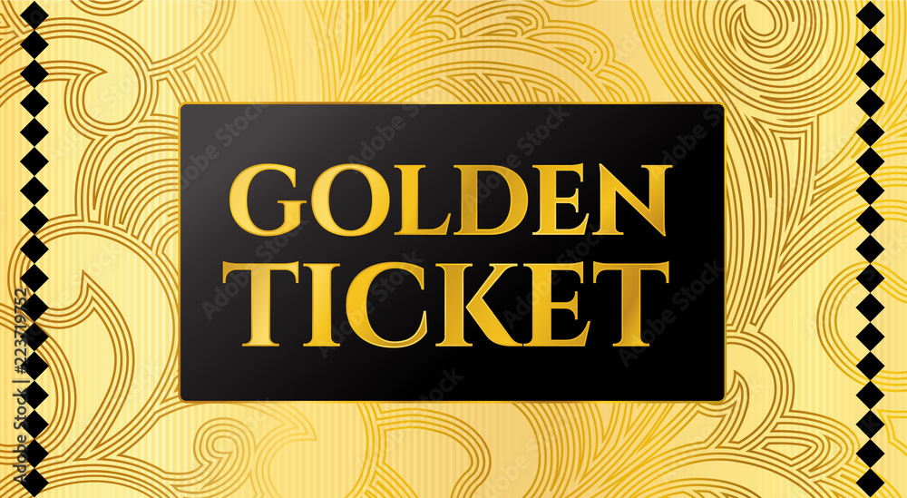 Golden ticket template, Concert ticket on gold background with curve ...