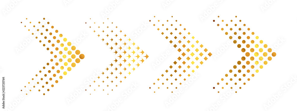 Set of gold arrows with halftone effect. Vector illustration Stock ...