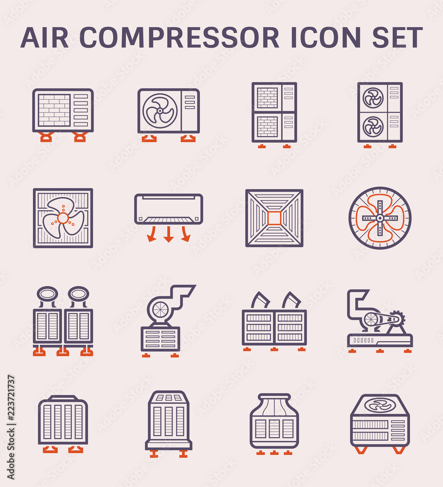 Air conditioner icon i.e. air compressor, condenser unit, ventilation ...