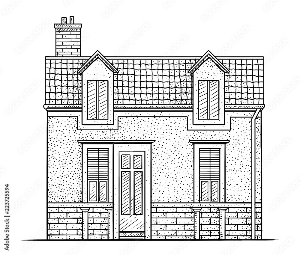 House illustration, drawing, engraving, ink, line art, vector Stock ...