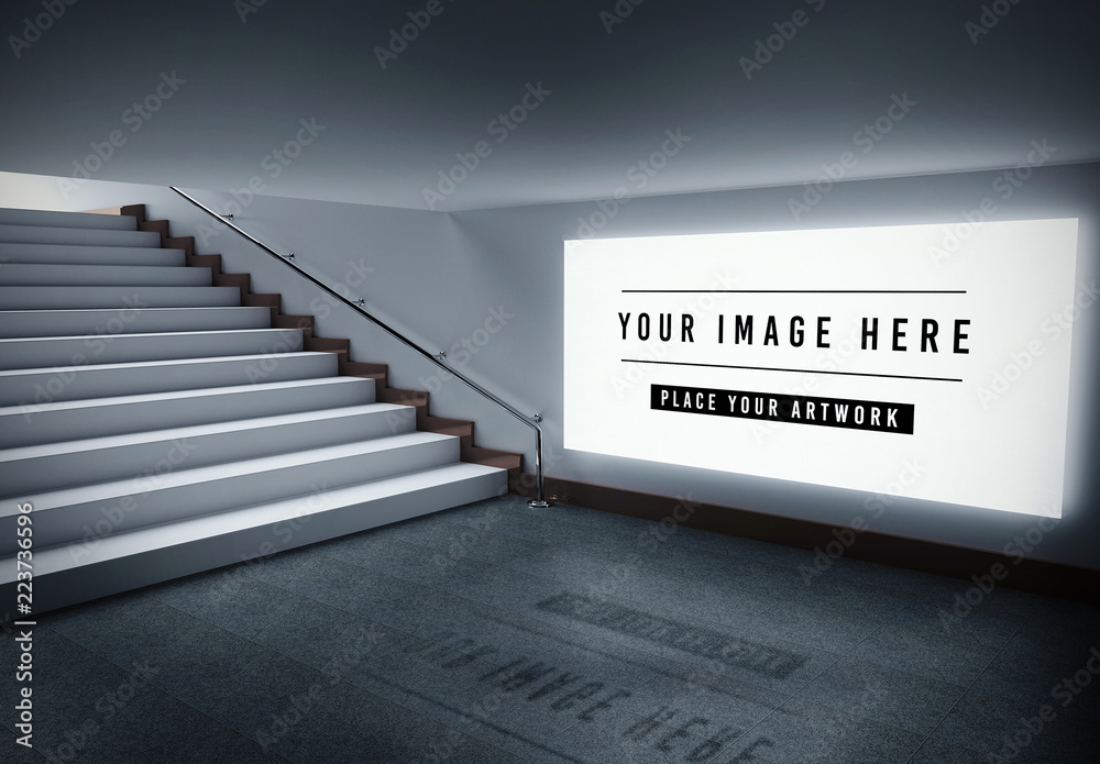 Horizontal Canvas in a Hallway Mockup Stock Template | Adobe Stock