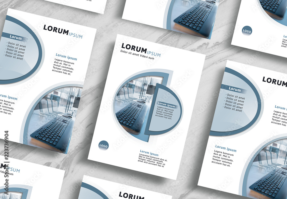 Flyer Layout with Blue Elements Stock Template | Adobe Stock