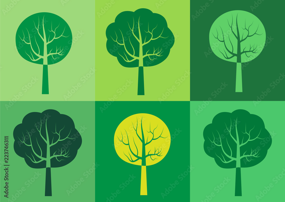 Vector set of rectangular tree silhouette icon - templates for organic ...