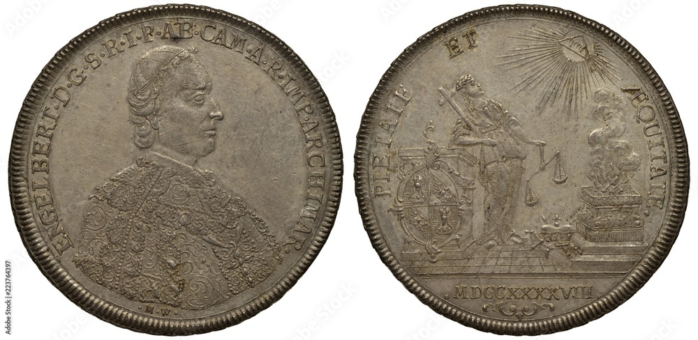Germany German Kempten silver coin 1 one thaler 1748, Abbey, bust of ...