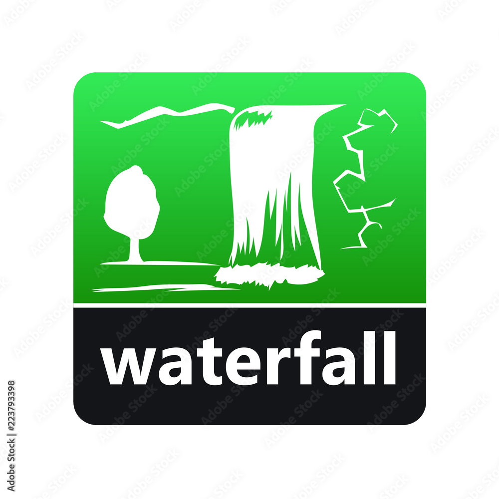 Waterfall sign with label for print and digital content Stock Vector ...