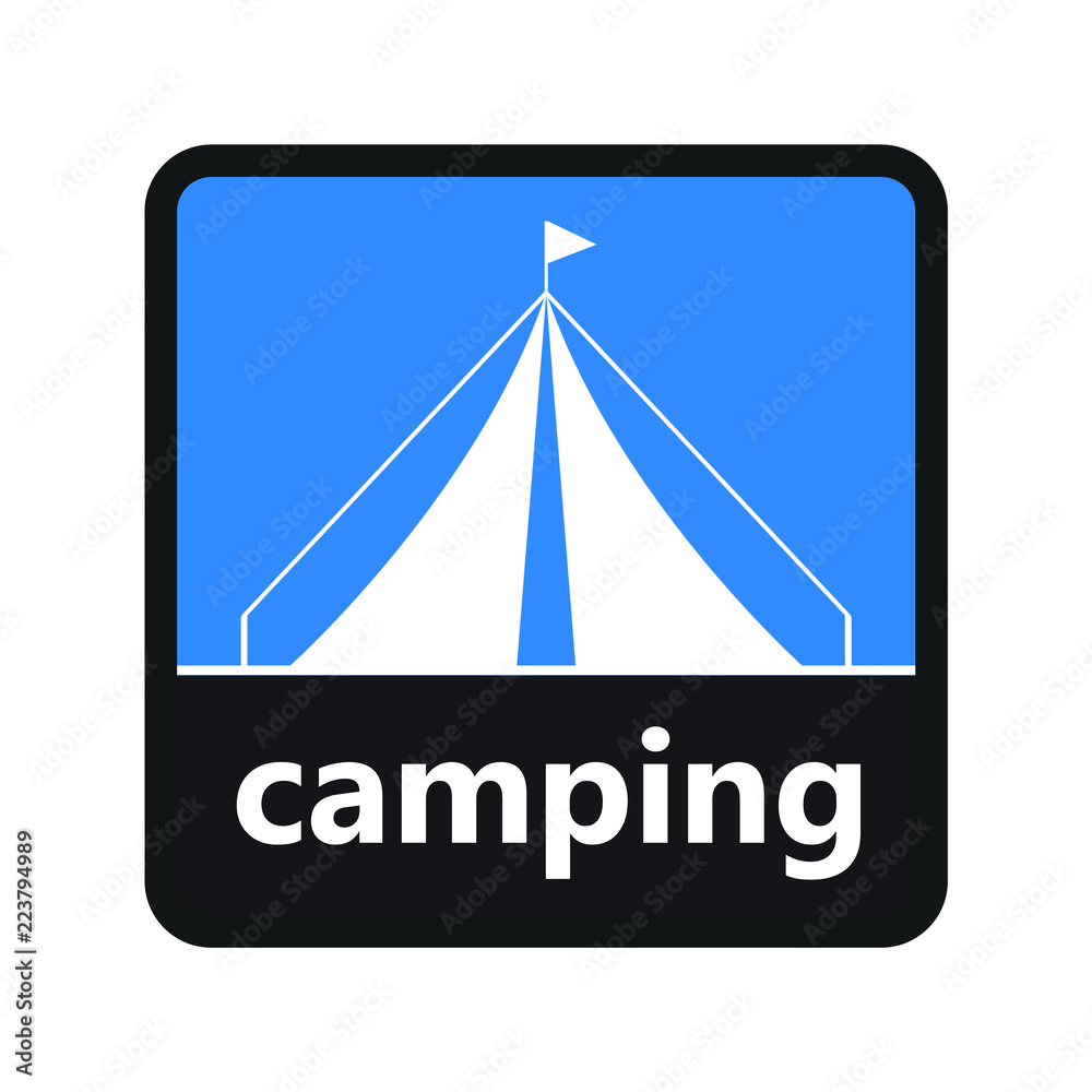 Camping tent sign with label for print and digital content Stock Vector ...