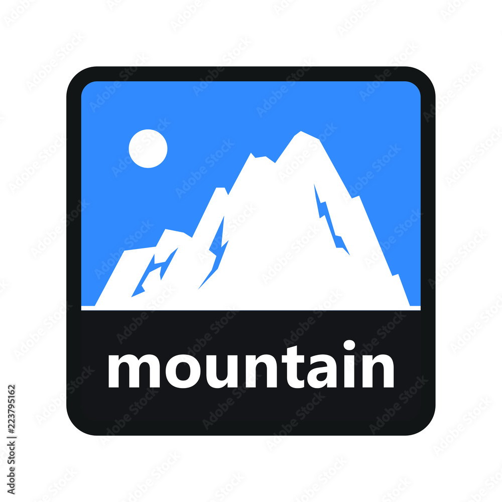 Mountain sign with label for print and digital content Stock Vector ...