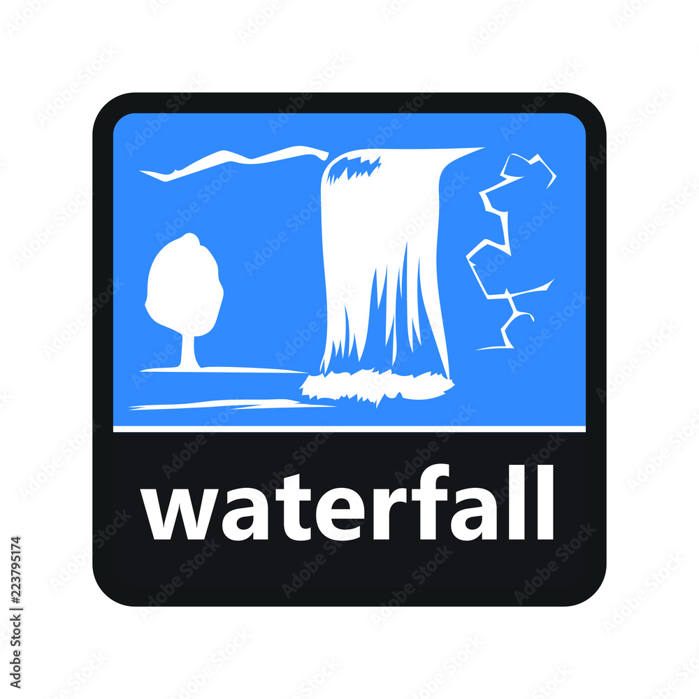 Waterfall sign with label for print and digital content Stock Vector ...
