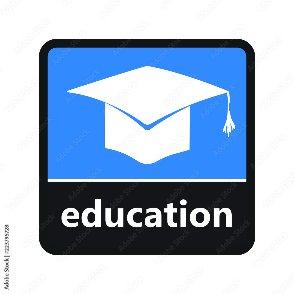 Education, student hat sign with label for print and digital content ...