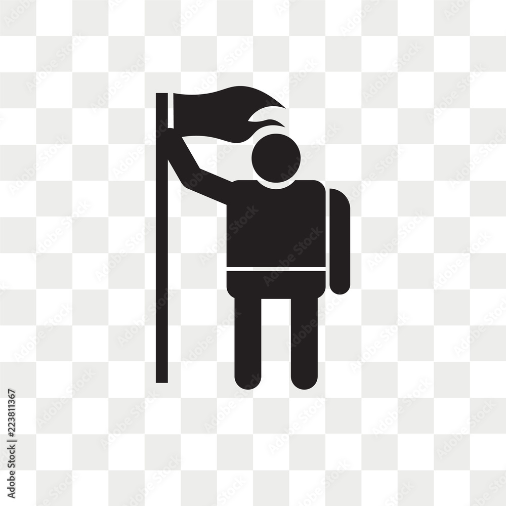 Man holding a flag vector icon isolated on transparent background, Man ...