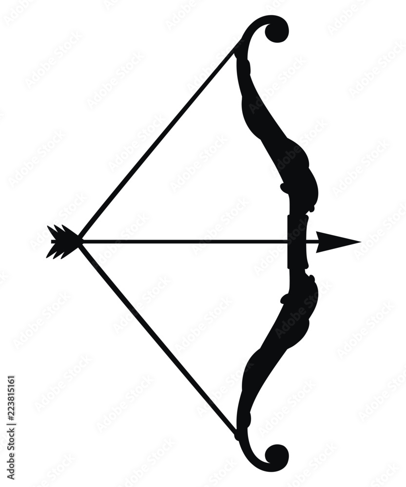 Black silhouette. Bow weapon with arrows. Medieval and fantasy weapon ...