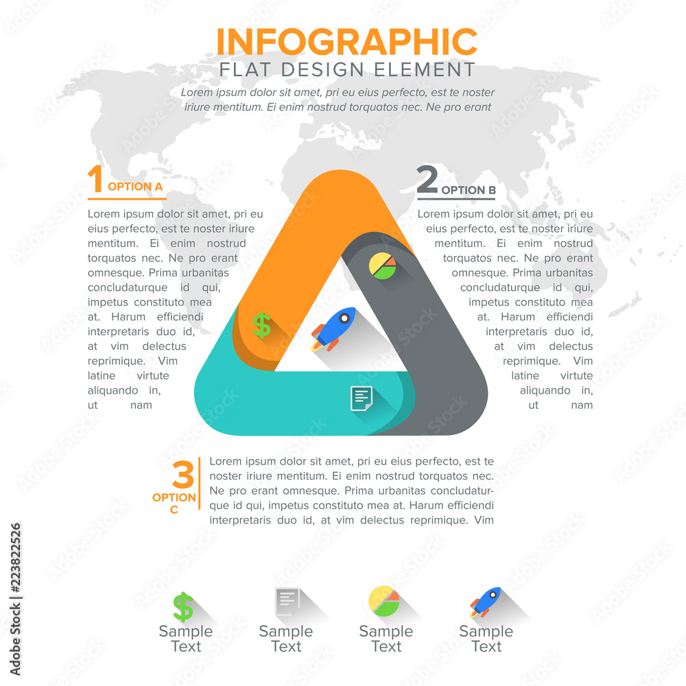 Triangular diagram, chart. Triangle with 3 steps, options, parts Stock ...