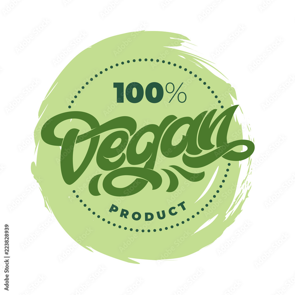 100 VEGAN PRODUCT Vector Lettering Stamp Illustration on white isolated ...