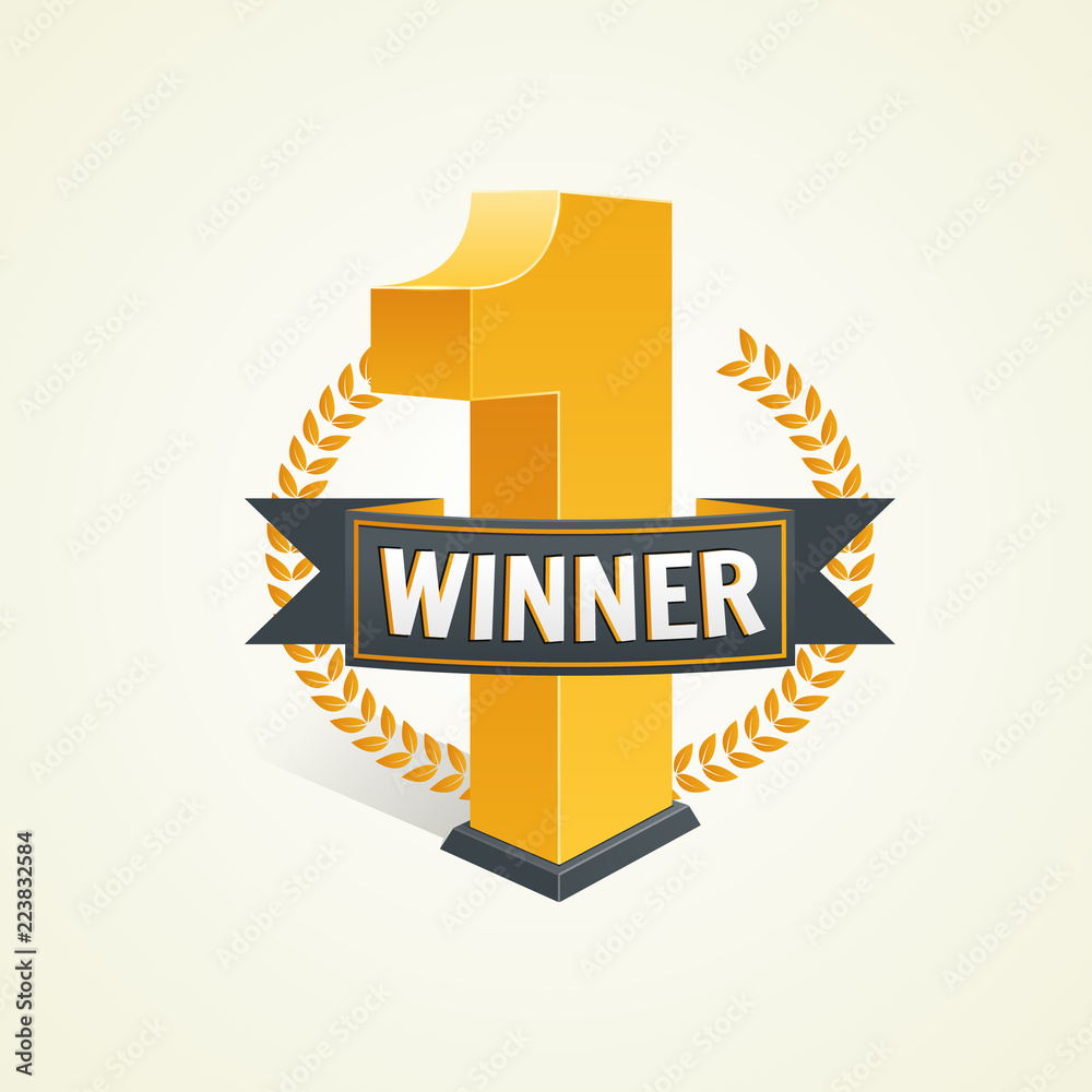 First place competition winner. Win award. Champion celebration with ...