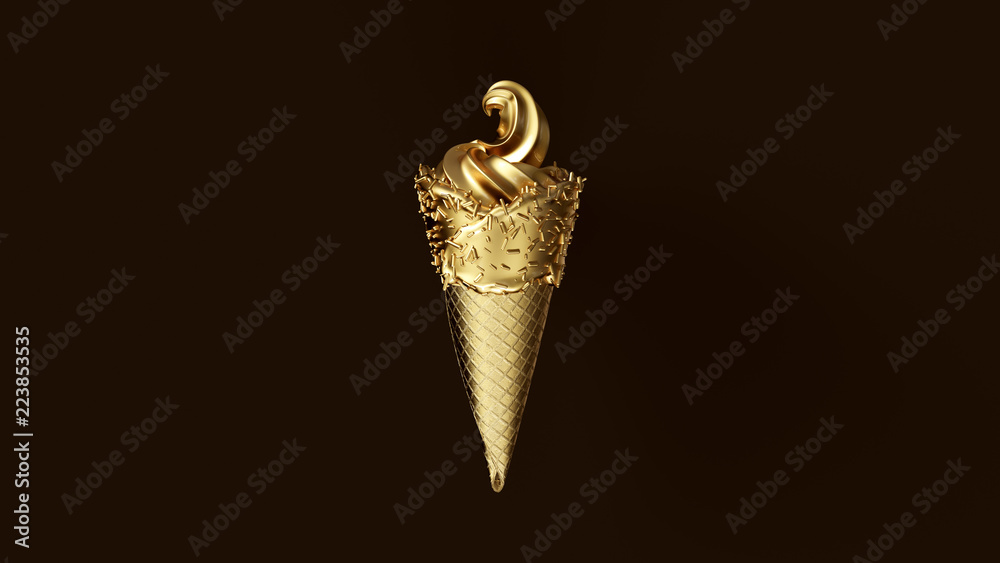 Gold Leaf Ice Cream with Gold Leaf Cone and Gold Icing with Gold ...