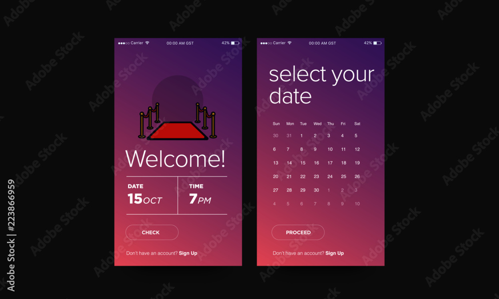 Welcome Check In UX UI Screen For Smart Phones Stock Vector | Adobe Stock