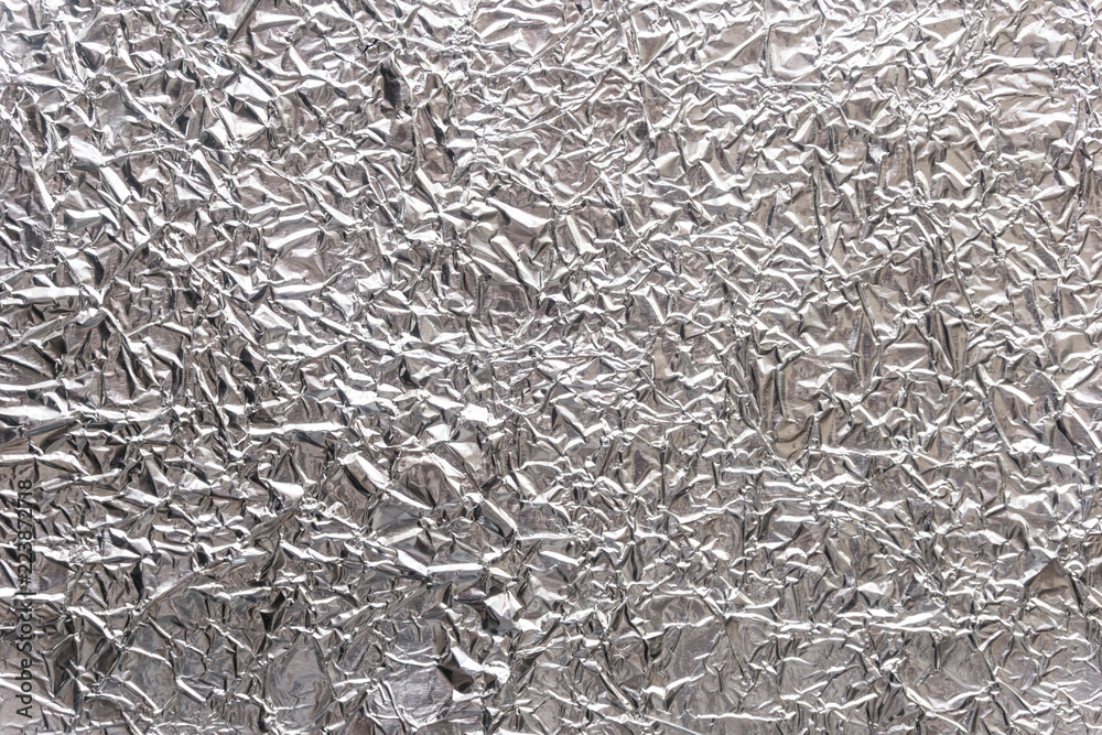 Silver wrinkled food foil background texture, crumpled aluminum foil ...