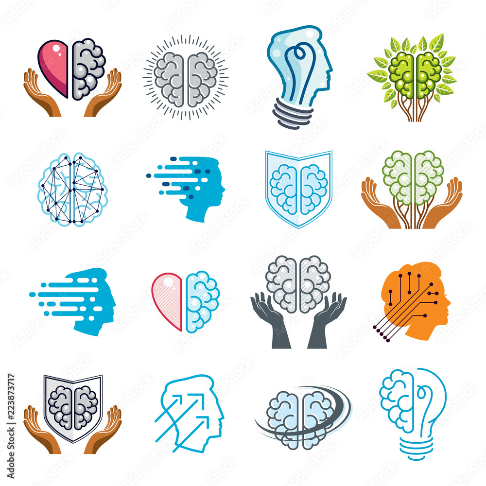 Brain and intelligence vector icons or logos concepts set. Artificial ...