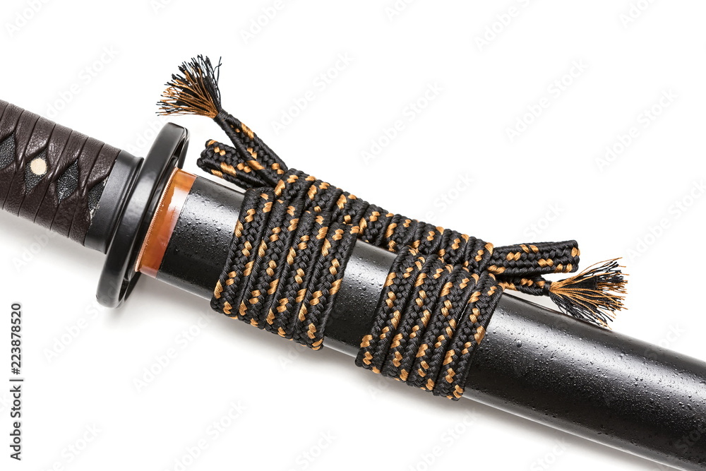 Sageo cord for tie the scabbard of Japanese sword isolated in white ...