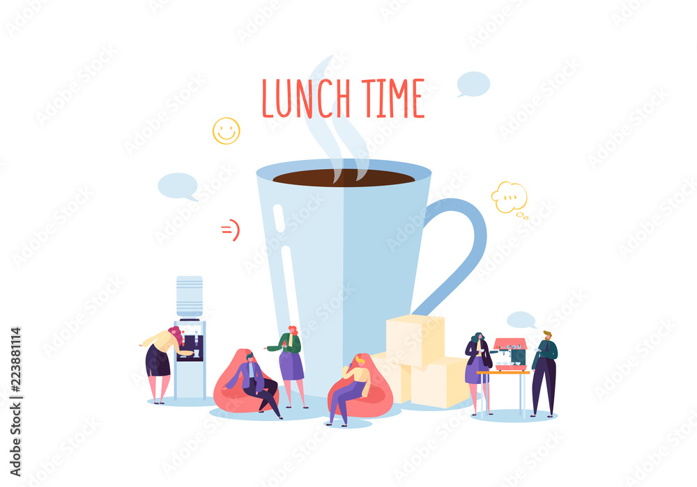 Office Lunch Time Business People Characters On Coffee Break