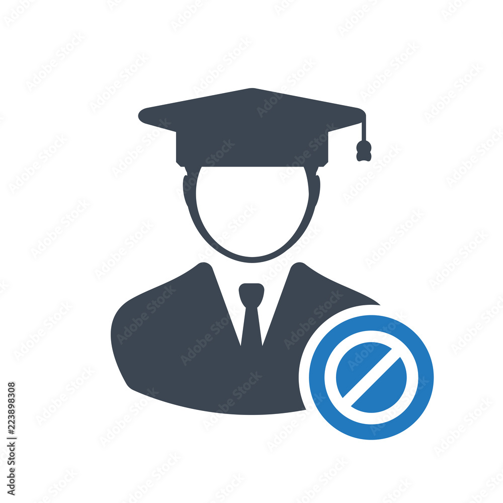 Student icon, education concept icon with not allowed sign. Student ...