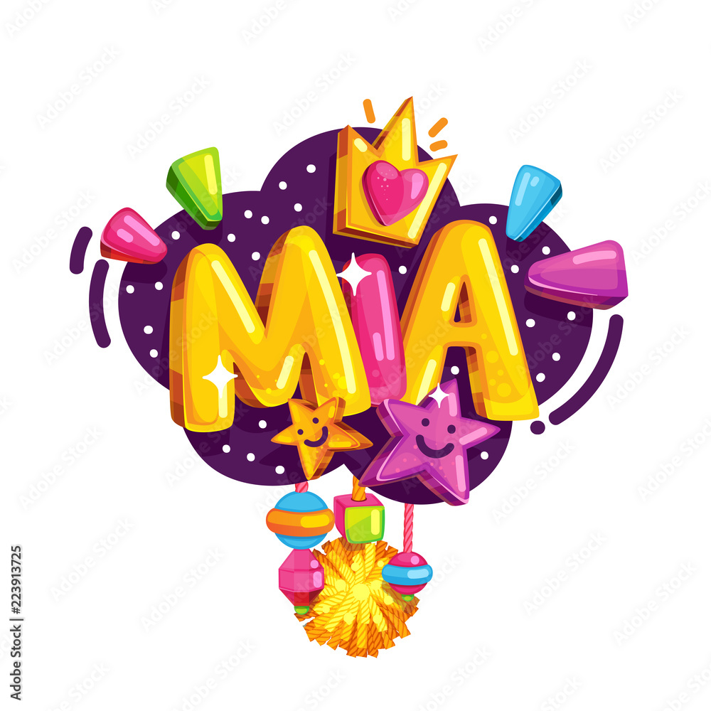 Vector children's emblem of Mia. Girl name illustration. Color print ...