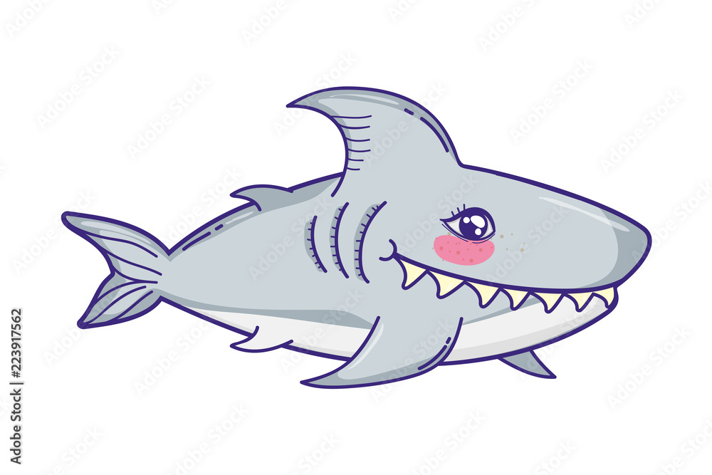 cute shark tropical fish with teeth Stock Vector | Adobe Stock
