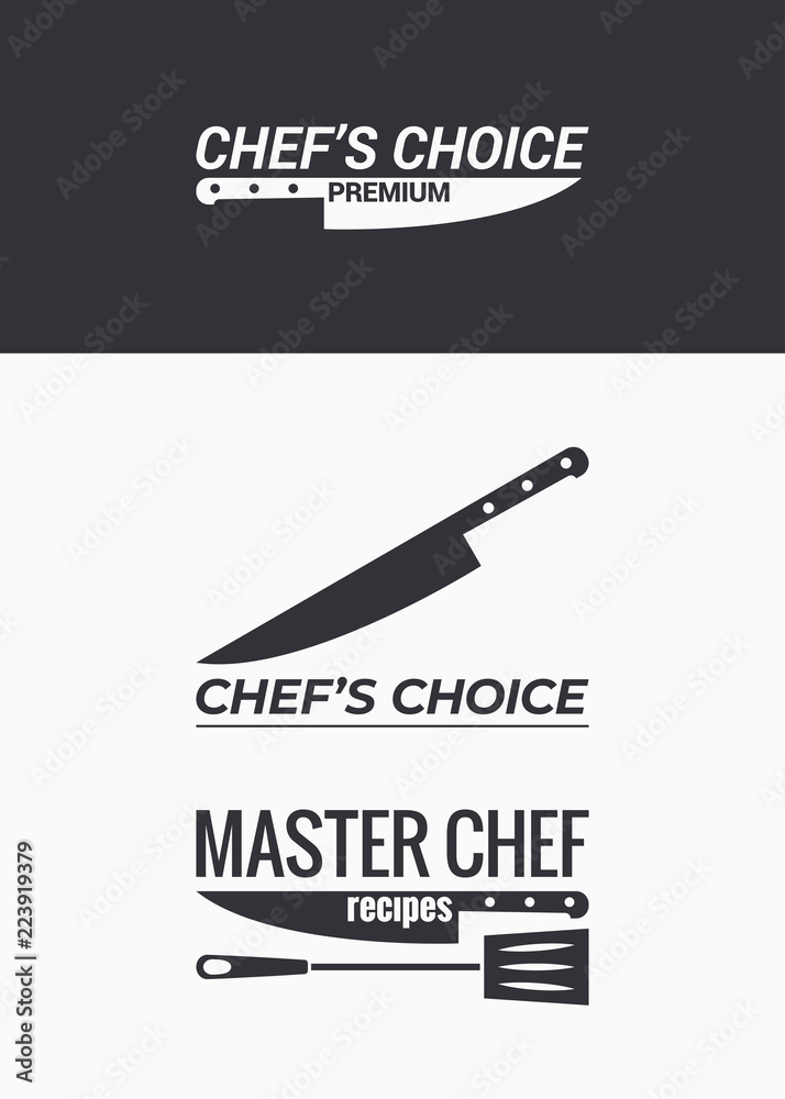 chef knife logo set on black and white background Stock Vector | Adobe ...
