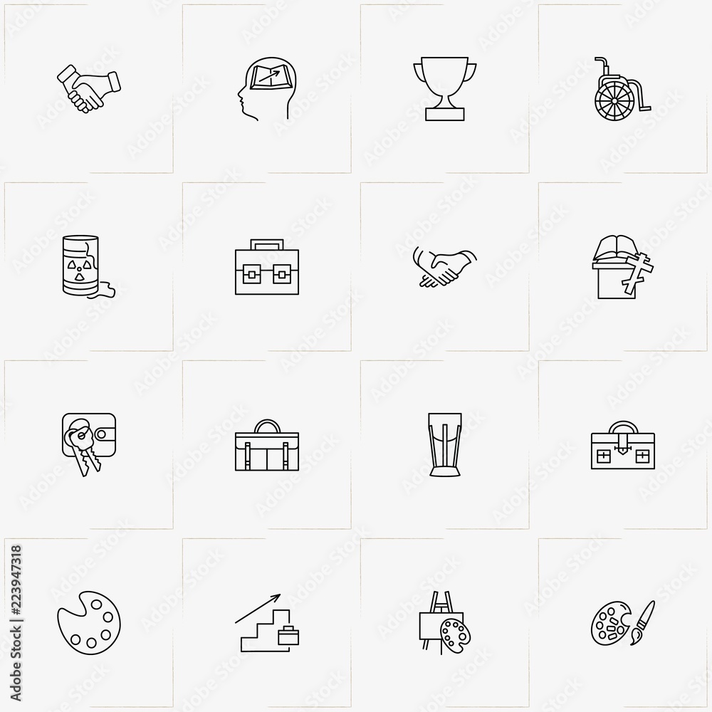 Spheres Of Life line icon set with trophy, wallet with key and ...