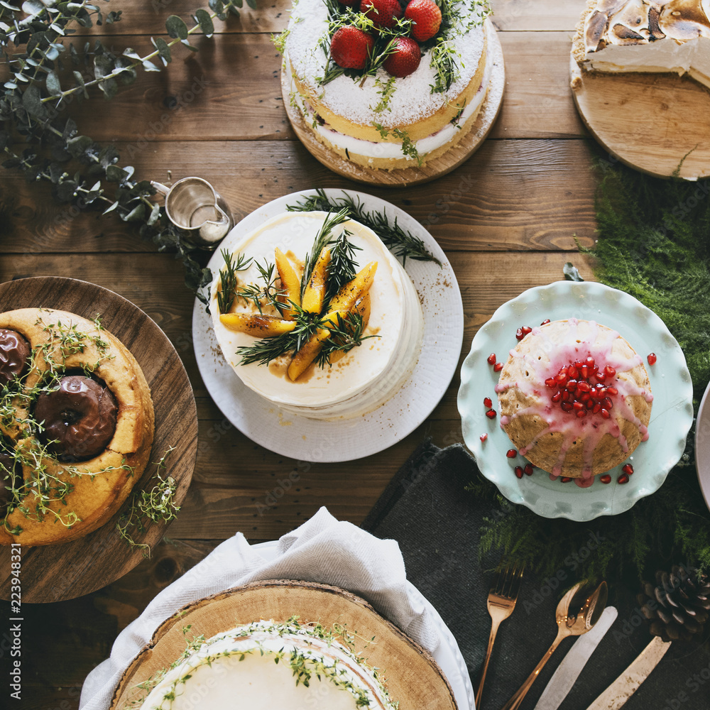 Table filled with homemade cakes Stock Photo | Adobe Stock