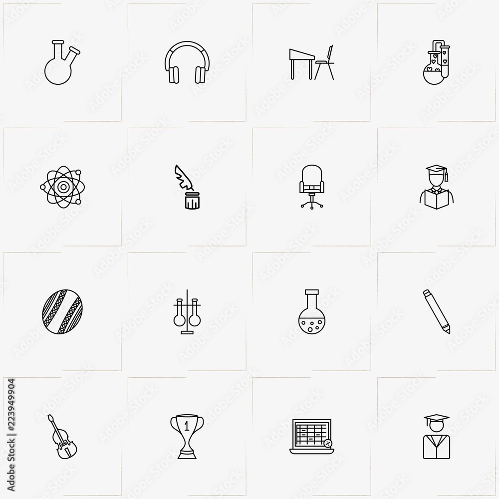 Student line icon set with desk , pencil and student Stock Vector ...