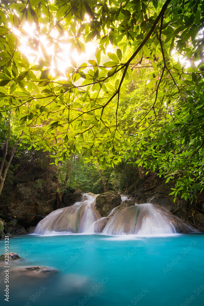 Erawan Waterfall in Thailand is locate in Kanchanaburi Provience. This ...