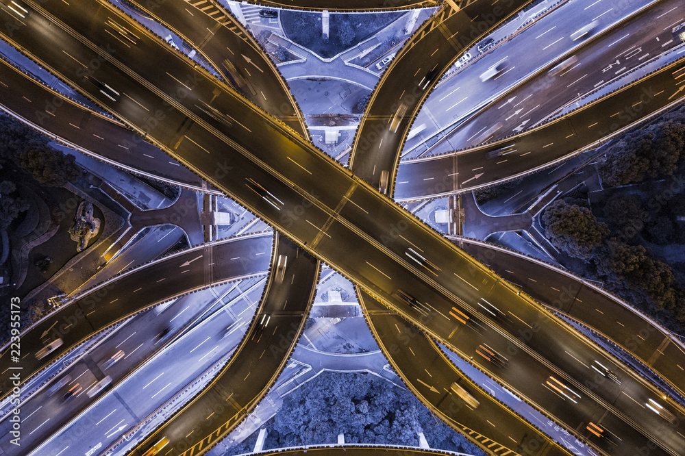 Highway Interchange At Night