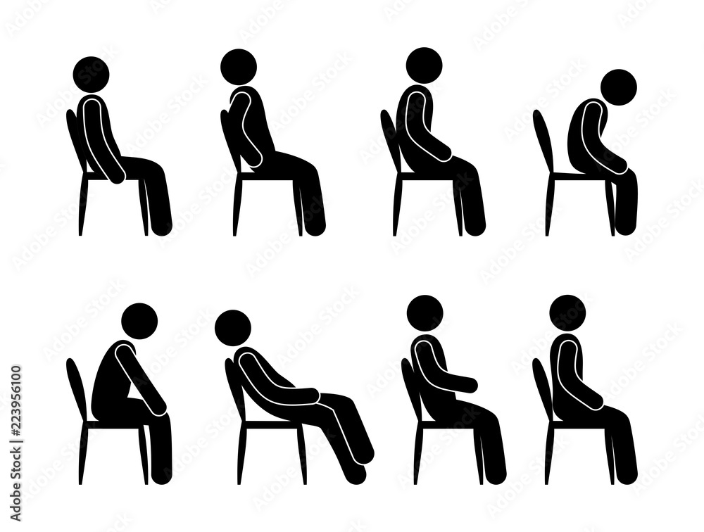 person sits, various poses, sitting on a chair, stooping and the right ...