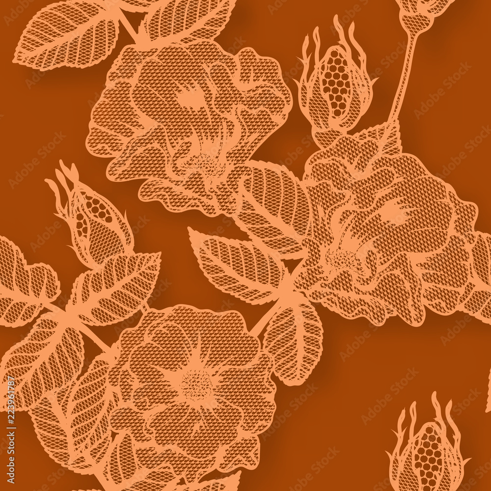 Rose lace seamless pattern by hand drawing.Lace rose high detail for ...