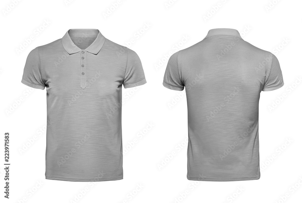 Grey Polo Tshirt Design Template Isolated On White With Clipping Path 