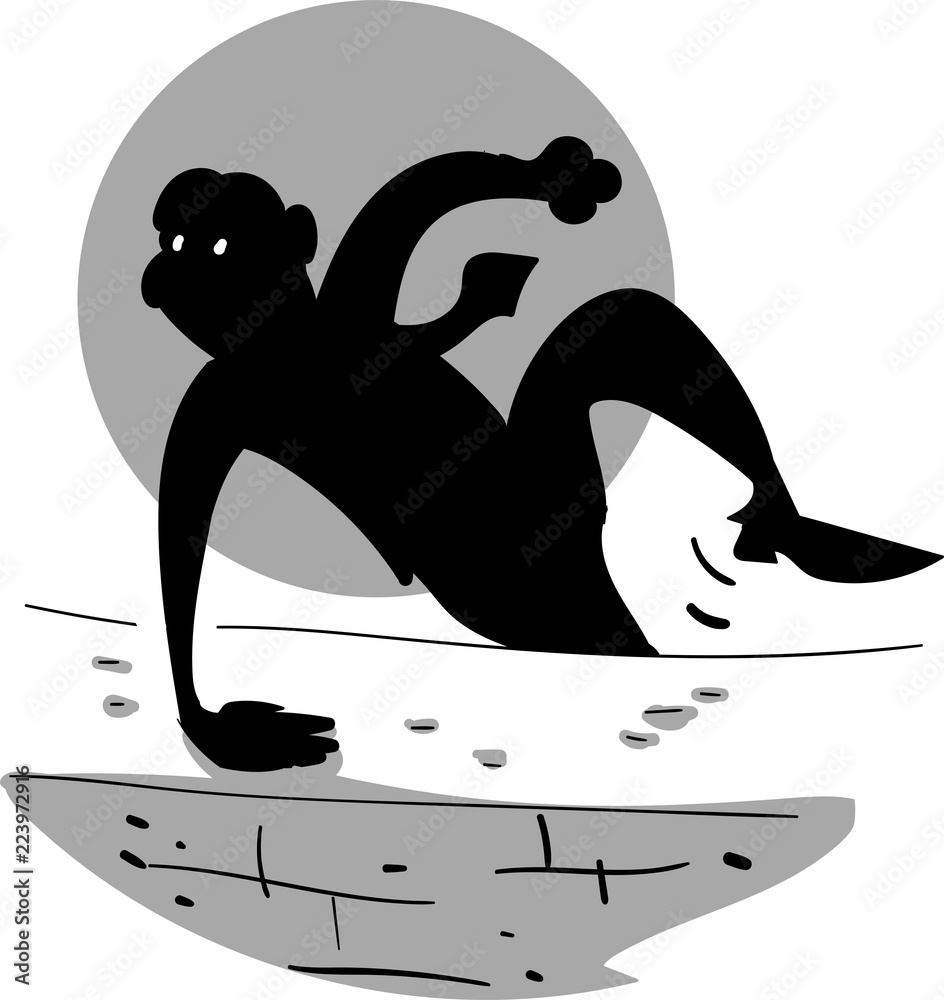 silhouette man jumping over the wall cartoon style vector illustration ...