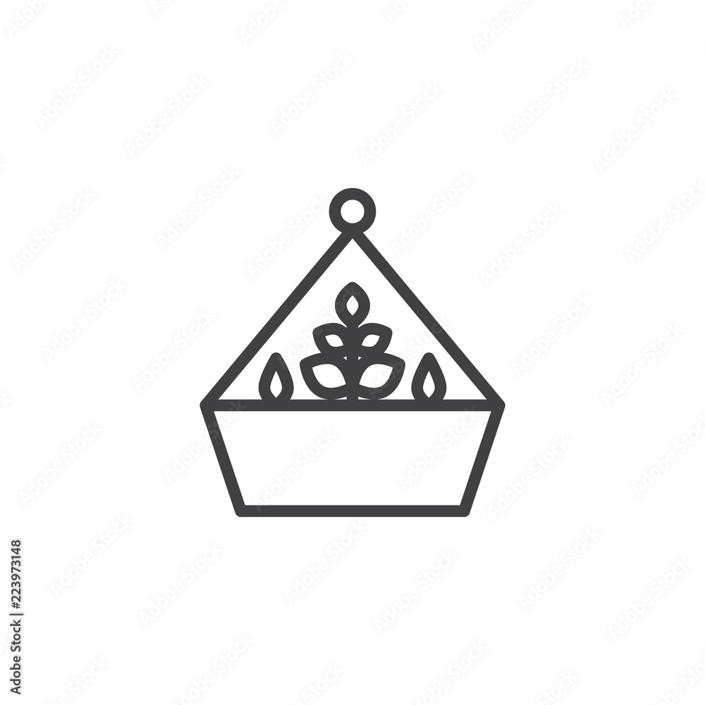 Hanging flower basket outline icon. linear style sign for mobile ...