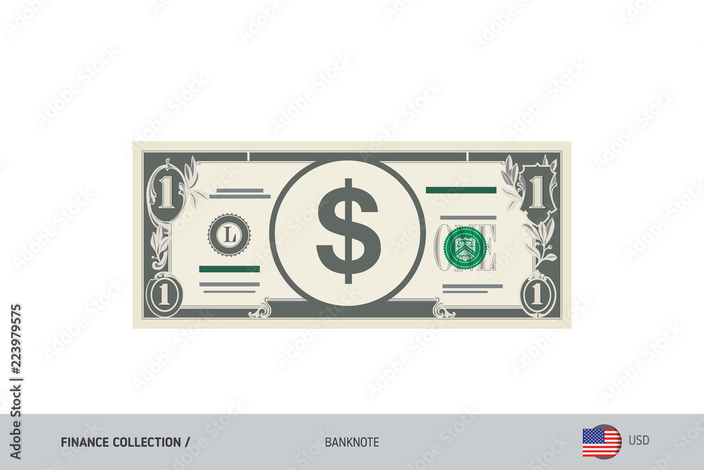 1 US Dollar Banknote. Flat style highly detailed vector illustration ...
