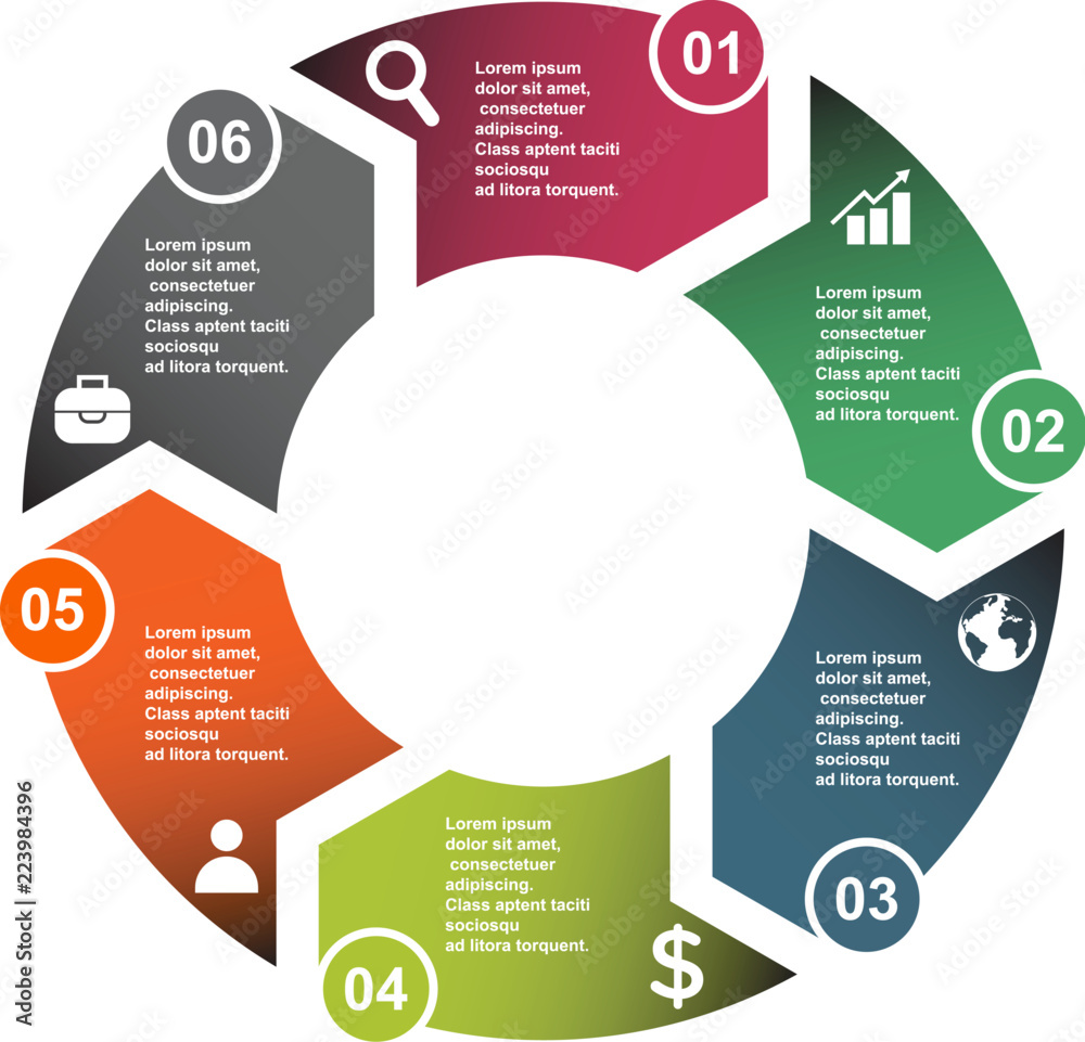 6 step vector element in six colors with labels, infographic diagram ...