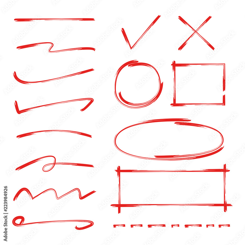 vector isolated hand drawn circles, brush lines, check marks, arrows ...