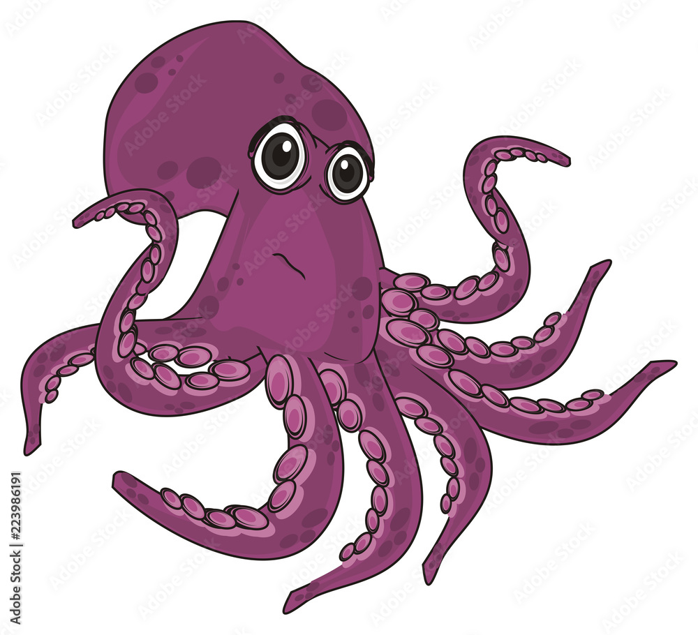 octopus, marine octopus, purple octopus, illustration, cartoon, sad ...