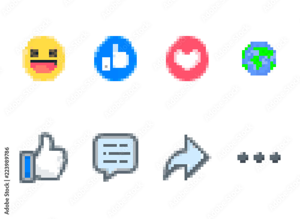 Pixel icons for social network Stock Vector | Adobe Stock